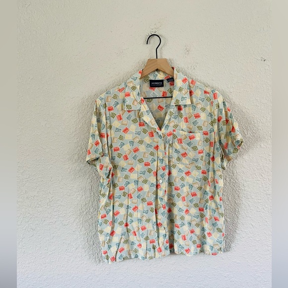 Vintage | Tops | Vintage Liz Claiborne Button Up Stamp Print Blouse ...